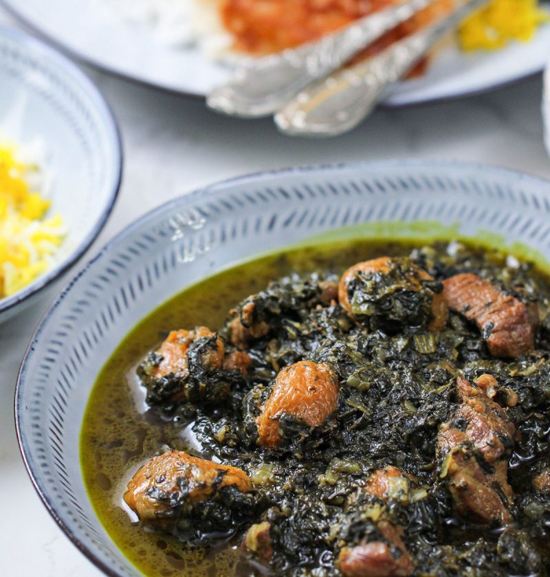 Khoresh Aloo Esfenaj Recipe (Spinach and Golden Prune Stew)